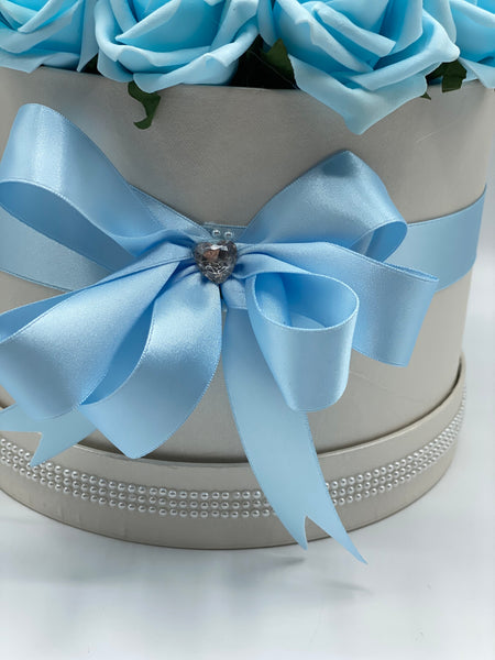 Cream Hat Box with Baby Blue Roses – Lilli Rose